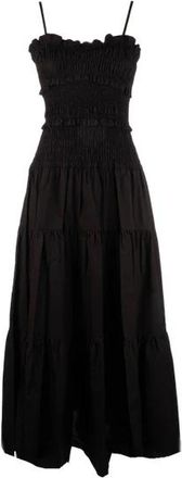 Michael Kors Femme, Robes, Noir, Taille: 36 FR Maxi Robe en Popeline de Coton avec Corsage Smock&eacute;