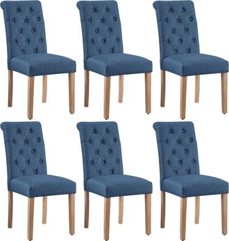 Yaheetech 6X Esszimmerst&uuml;hle K&uuml;chenstuhl Polsterstuhl Wohnzimmerstuhl Essgruppe Leinen Massivholz Blau