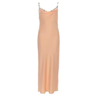 Paco Rabanne Robe Maxi &agrave; Col Bardot et Bretelles Cha&icirc;nettes - Femme - Robes - Rose - Taille: 36 FR