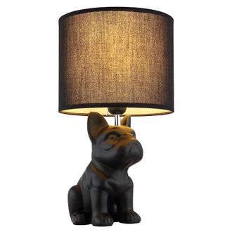 Globo Lighting LED Tischlampe schwarz franz&ouml;sische Bulldogge Nachttischlampe Keramik Textil Wohnzimmerlampe, Hunde Design, 10,5W 1055lm warmwei&szlig;, LxH 22 x 40 cm