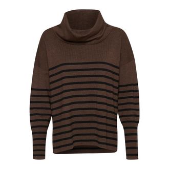 Saint Tropez Gestreifter Cowlneck Pullover Strick Dunkel Melange - - Knitwear - Damen - Braun - XS
