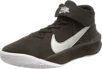 Nike Nike Mixte enfant Team Hustle 10 Flyease Big Kids Easy On Off Basketball Shoes, Black Metallic Silver Volt White, 37.5 EU