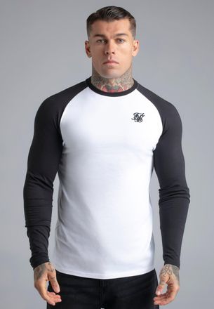 Siksilk Herren Wei&szlig;, Schwarz LS Muscle-Fit T-Shirt XXL