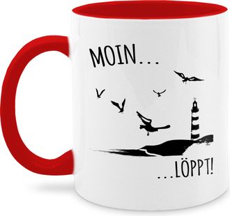 Shirtracer Tasse Tassen 325ml - Statement - Moin...Löppt! - schwarz - 325 ml - Rot - norddeutsche geschenke kaffetassen sprüche statements moin kaffeetasse nordd