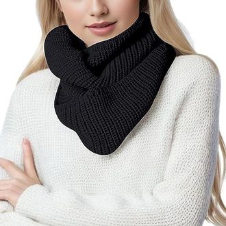 Generic &Eacute;charpe dhiver 2026 pour femme en tricot &eacute;pais &agrave; deux boucles, Noir, Taille unique