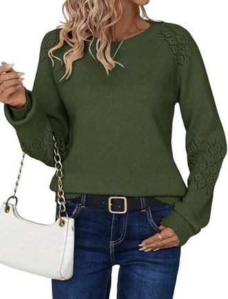Zeagoo Pull Femme Manches Longues Col Rond Grosse Maille Ample Doux Automne Hiver Basique &Eacute;l&eacute;gant Vert XL