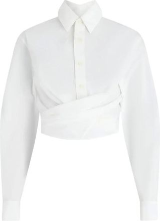 Jean Paul Gaultier Femme, Blouses et Chemises, Blanc, Taille: 40 FR Wrapped Fly Away Collar Cropped Shirt