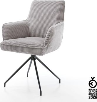 DELIFE Drehstuhl Heira-Flex mit Armlehnen Cord Silbergrau Kreuzgestell konisch Schwarz 180&deg; drehbar Taschenfederkern, Esszimmerst&uuml;hle