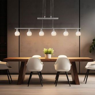 Globo Lighting Lampe à suspension led, suspension à tirette, lampe de salon, lampe de salle à manger, lampe de cuisine réglable en hauteur, métal verre nickel, 6