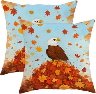 Generic Niedlicher Herbstadler Kissenh&uuml;lle Mit Rei&szlig;verschluss Kissenh&uuml;llen Quadratische Kissenbez&uuml;ge F&uuml;r Hotel Bett Schlafzimmer 45X45Cm 2Er Set