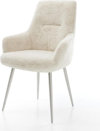 DELIFE Esszimmerstuhl Zelia-Flex mit Armlehnen Plüsch Creme-Weiß 4-Fuß konisch Edelstahl Taschenfederkern, Esszimmerstühle