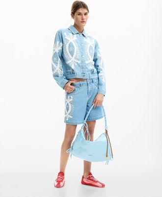 Desigual Bermuda en jean brod&eacute; - Bleu