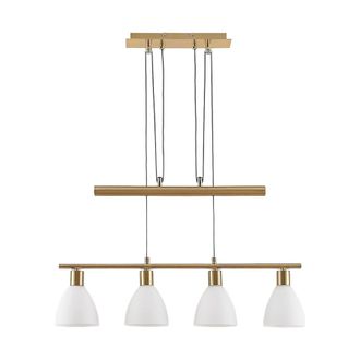 Lindby Hängelampe 4 flammig, höhenverstellbar Esstisch Pendelleuchte Glas Metall Messing matt Hängeleuchte Esszimmer Wohnzimmer Küche Bar Balkenpendelleuchte