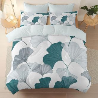 Generic Bettbezug atmungsaktiver Einfache Ginkgoblattlinien Bettw&auml;sche-Sets, Wendbar Pflegeleichte strapazierf&auml;higer aus Mikrofaser Set Beige Grau mit Rei&szlig;ver