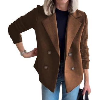 Generic Manteau d&eacute;contract&eacute; &agrave; manches patchwork en tricot &agrave; revers pour femme, nouveau caban 2025 &agrave; double boutonnage, caf&eacute;, 5XL