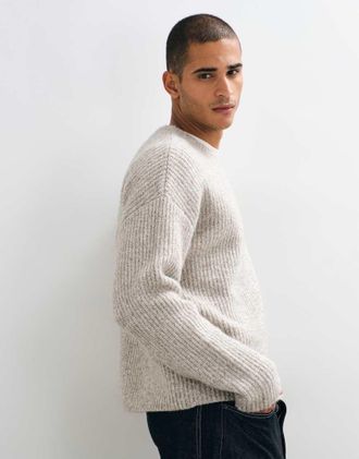 Weekday pull en maille &eacute;paisse en fil torsad&eacute; bicolore beige clair-Neutre