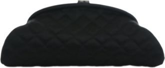 Chanel Black CC Quilted Satin Clutch