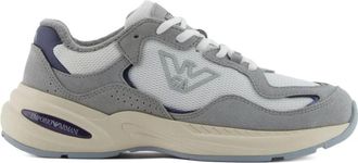 Emporio Armani Femme, Chaussures, Gris, Taille: 38 EU Baskets en maille avec d&eacute;tails en daim