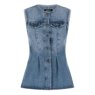 Rotate Flared Denim Top - - Tops - Damen - Blau - XS