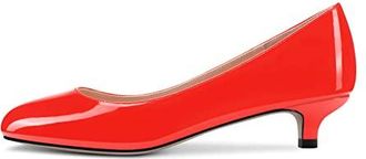 Castamere Femmes Kitten Aiguille Bas Talon Heel Rond Fermé Bout Escarpins Slip-on Classique Cute Dress Chaussures Rouge 39 EU