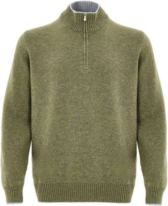 Gran Sasso Homme, Pulls, Vert, Taille: 2XL Pull &agrave; Col Montant et Demi-Fermeture &Eacute;clair