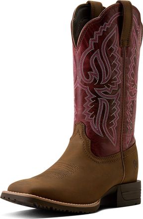 Ariat Womens Hybrid Ranchwork Wide Square Toe Western Boots in Backwoods Brown Berry Spice, B Medium Width, Size 36.5, by Ariat
