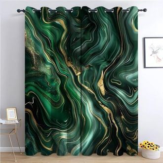 Generic Vert Fonc&eacute; Occultant Rideaux 280x260 cm, Texture Marbre Vert Fonc&eacute; Isolant Thermique, Anti Froid, Bloque la Lumi&egrave;re Rideaux, &agrave; Oeillets insonoris&eacute;s Ri