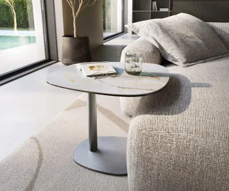 DELIFE Beistelltisch Edge Boot 60x60 cm Keramik Onyx Pearl Eleny Edelstahl geb&uuml;rstet, Beistelltische