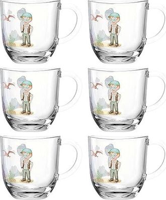 Leonardo Bambini Avventura Tassen-Set 6-teilig - Kinderbecher mit Motiv aus dickwandigem Glas - Inhalt 280 ml - mikrowellengeeignet, robust - 6er Set mit Motiv