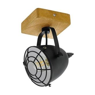 Eglo Luminaire plafonnier Gatebeck, style vintage industriel rétro, spot de plafond en acier noir et bois naturel, lampe de séjour, douille E14