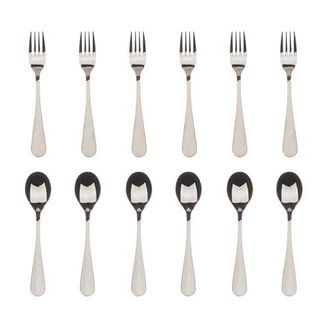 Bergner Munich - Set de 6 Fourchettes + 6 Cuillères à Dessert 2.5mm - Plaqué Argent - Fabriqué en acier inoxydable robuste - Lavable au lave-vaisselle - Lavab