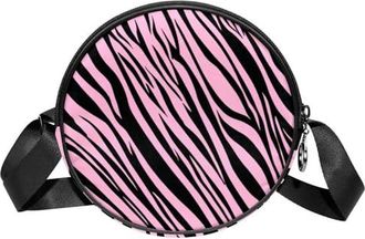 Generic Sac &agrave; bandouli&egrave;re rond pour femme, motif z&eacute;br&eacute; rose, petit sac &agrave; bandouli&egrave;re avec fermeture &eacute;clair, bretelles r&eacute;glables, sac &agrave; main rond d&eacute;contract&eacute; p