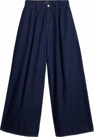 7 For All Mankind Damen Pleated Wide Trouser Franklin Jeans, Dark Blue, 32W EU