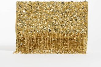 True Decadence Envelope-Clutch mit Perlenfransen in Gold