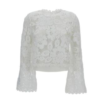 Self Portrait Femme, Blouses et Chemises, Blanc, Taille: 38 FR Crochet Lace Top