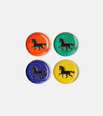 Jonathan Adler Set de 4 dessous de verre Cheval en porcelaine
