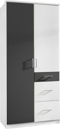 MID.YOU Mid.you Drehtürenschrank Wimex Click, Graphit, Weiß, Holz, Holzwerkstoff, 3 Fächer, 3 Schubladen, 90x199x58 cm, BQ - Bündnis für Qualität, Made in Ger