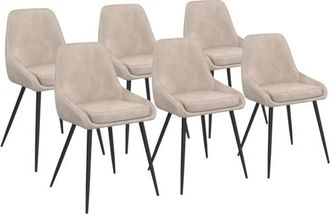 IDMarket Lot de 6 chaises THALYA en Velours Taupe avec accoudoirs