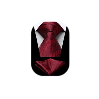 Hisdern Cravate Homme Mouchoir &Eacute;l&eacute;gant Classique Ray&eacute; Cravates Pour Hommes Et Pochettes Ensemble Mariage Fete Anniversaire (one size, Rouge 1)