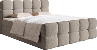 Selsey Bett Boxspringbett Doppelbett 180 x 200 cm Mit 2 Bettkasten Topper Matratzentopper Bonell Matratze Härtegrad H2 H3 Boucle Gewebe Reißfest Graubeige Cl