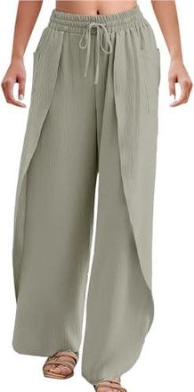 Generic Robe boh&egrave;me 2026 pour femme, pantalon d&eacute;t&eacute; &agrave; jambes larges, fente lat&eacute;rale fluide, palazzo, pantalon de plage taille haute, gris, XXL