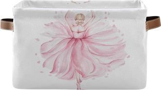 HMZXZ Rxyy Rosa Ballerina Tanzen Segeltuch Aufbewahrungsboxen Zusammenklappbar Spielzeuge Lager Bin mit VE Leder Griffe Aufbewahrungsk&ouml;rbe Veranstalter f&uuml;r 