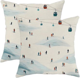 Generic Dekokissenbezüge für den Winter, Outdoor, Skilift, Berge, Winterblau, mit verstecktem Reißverschluss, dekorative Kissenbezüge für Wohnzimmer, Wohnung,