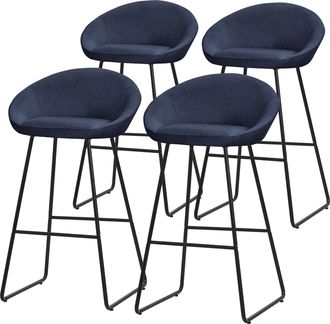 ML Design ML-Design Barhocker 4er Set Dunkelblau 75 cm hoch mit Stoffbezug, Gepolsterte Barst&uuml;hle mit Metallgestell, K&uuml;chenst&uuml;hle mit R&uuml;ckenlehne & Fu&szlig;st&uuml;tze, T
