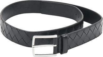 Bottega Veneta Homme, Accessoires, Noir, Taille: 100 CM Leather Belt With Intrecciato Motif