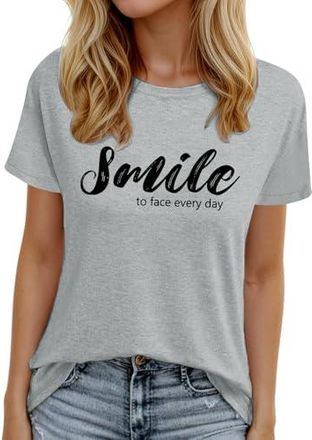 Generic T-shirt femme col en V imprim&eacute; &agrave; manches courtes en haut d&eacute;t&eacute; d&eacute;contract&eacute;, gris, 3XL