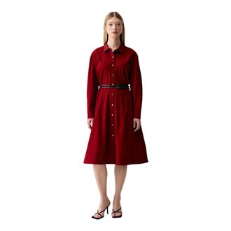 DKNY Dkny - Robe chemise boutonn&eacute;e mi-longue - Femme - Robes - Rouge - Taille: 36 FR