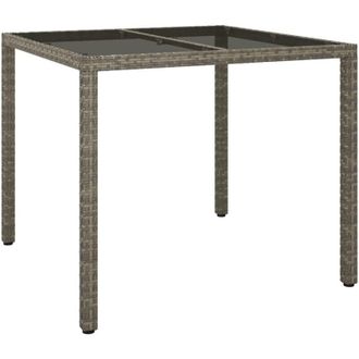 vidaXL Vidaxl - Gartentisch 90x90x75 cm Geh&auml;rtetes Glas Poly Rattan Grau