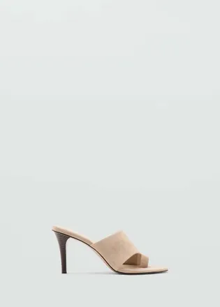Mango Sandales en daim &agrave; talon entonnoir sable - Femme - 36 - MANGO