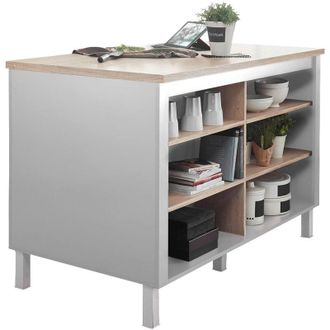 PEGANE Meuble de cuisine, ilot de cuisine en MDF coloris blanc - Longueur 138 x Hauteur 85 x profondeur 75 cm -PEGANE